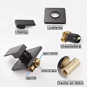 Topyond Bathtub Faucet Set,Shower System,Rain Shower Kit Square Single Handle in Wall Waterfall Shower Head Kit for Bathroom Home Black
