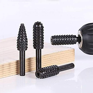 EEEkit 10PCS Wood Carving File Rasp Drill Bit, 1/4" 6mm Rotary Rasp Drill Bit Set, DIY Woodworking Rotating Embossed Chisel Shaped Shank Tool Burr Power Tools for Engraving Polishing Grinding