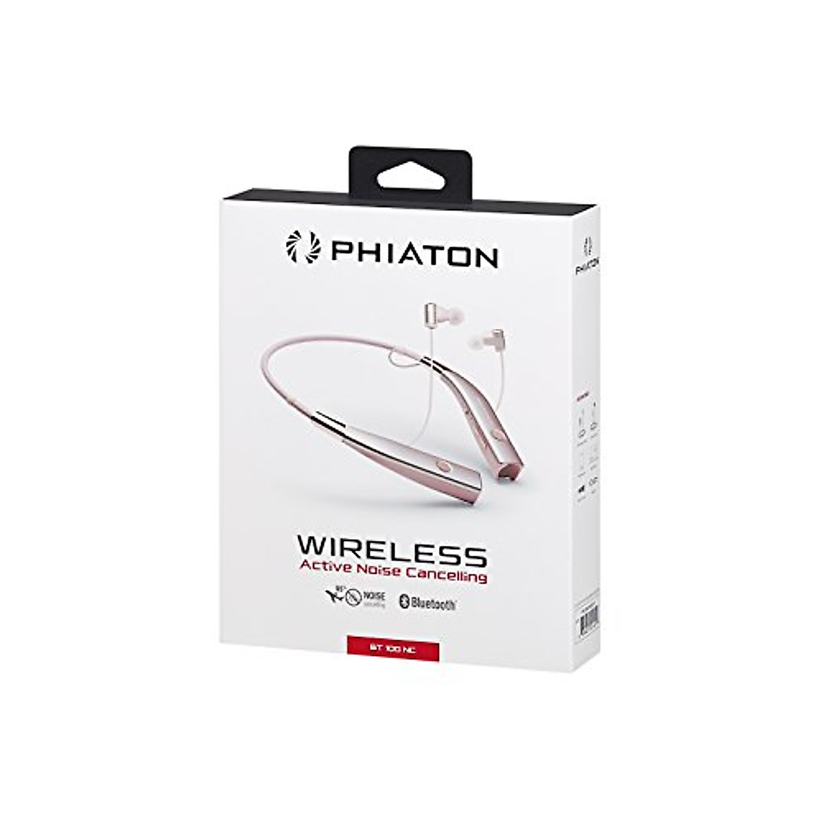 Phiaton BT 100 NC Neckband Style Wireless Qualcomm Bluetooth Noise Cancelling Earbuds, Active Noise Cancelling in-Ear Sports Running Earphones with Microphone and Remote, Pink