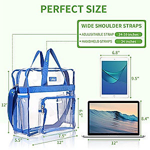 MAY TREE Clear Bag Stadium Approved 12×6×12, Clear Stadium Bag for Women and Men, Clear Lunch Bag for Work Travel Sport Office, Clear Tote Bag Stadium Approved with Non-Removable Straps - Blue