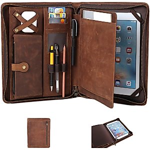 Leather Case for ipad Pro 11" Genuine Leather Multifunctional Smart Folio with Pencil Holder Zipper Pocket for iPad 11 /iPad 10.5/10.2 inch ipad/iPad 9.7