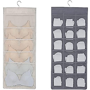 ST-BEST-P Bra and Underwear Hanging Storage Organizer Mesh Pockets Dual Sided Wall Shelves Space Saver Bag Sock Underpants Drawer Closet Clothes Rack (Gray:(5+10pockets))