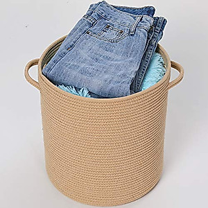 13" x 13" x 15" Medium Storage Basket with Lid, Cotton Rope Storage Baskets, Laundry Hamper, Cloth Bin, for Clothes Towels Blankets Storage in Living Room, Large Basket Full Beige with Cover