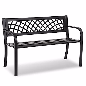 HCY Garden Bench Outdoor Metal Bench Patio Garden Bench Sturdy Steel Frame Furniture for Outdoor,Yard, Park, Porch, Entryway, Lawn,(Black), 45''x18''x30''