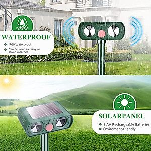 Gebatule 4 Pack Solar Ultrasonic Animal Repellent Outdoor Animal Repeller Repel Cat, Squirrel, Deer, Raccoon, Skunk, Rabbit, Rat, Dog, Waterproof with Motion Detector for Garden Yard