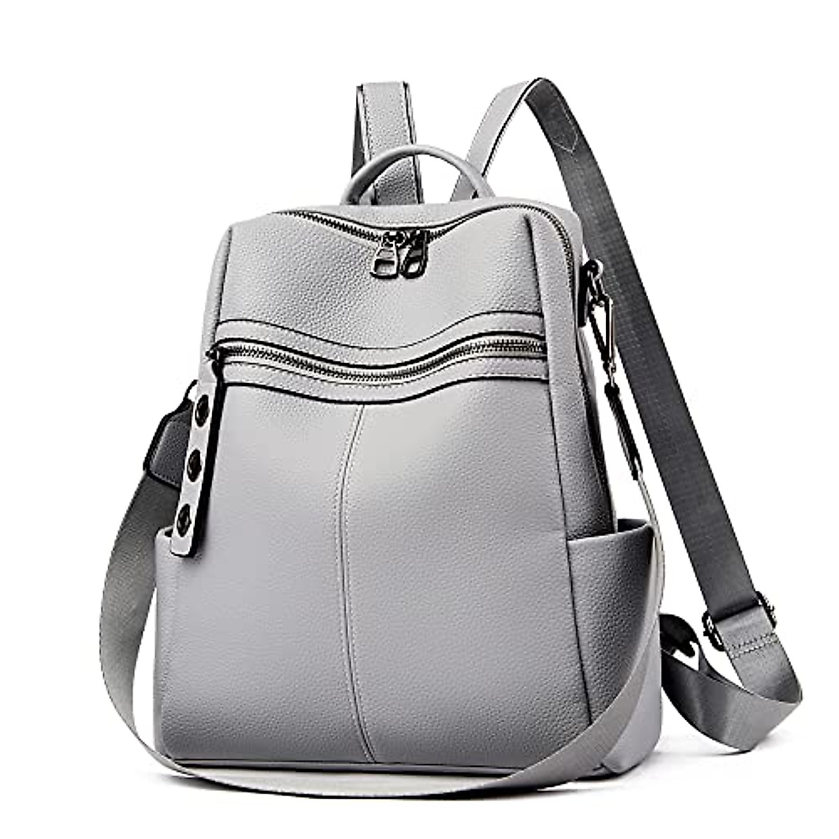 Maxoner Small Leather Women Backpack Purse for Women Fashion Convertible Bookbag, Shoulder Handbag Travel Bag Satchel Rucksack Ladies Sling Bag (Faux Leather Light Grey)