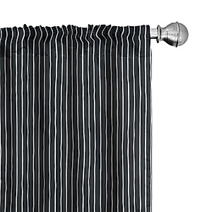 Ambesonne Pinstripe Window Curtains, Monochrome Black and White Design White Thin Uneven Lines on Dark Backdrop, Lightweight Decor 2-Panel Set with Rod Pocket, Pair of - 28" x 84", Black White