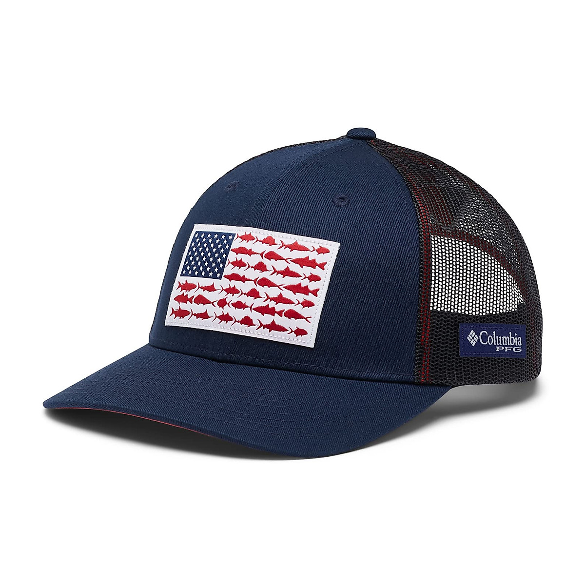 Columbia Men's PFG Fish Flag Snapback Ball Cap, Collegiate Navy, Sunset Red, One Size