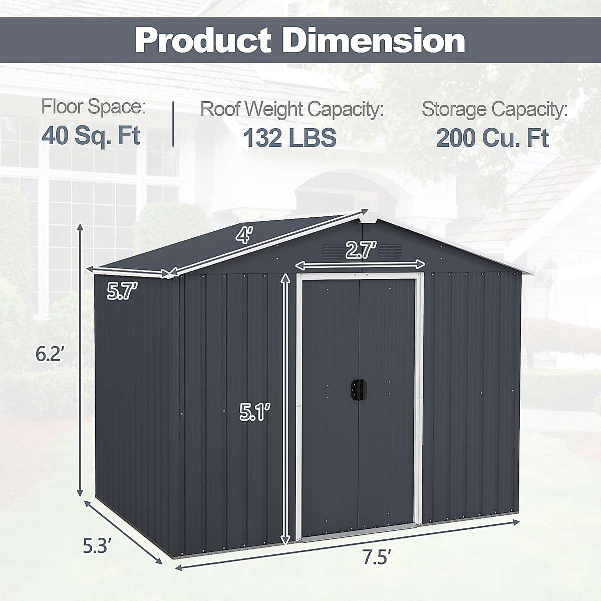 IRONMAX Outdoor Storage Shed with Floor, 7 x 5 FT Galvanized Steel Garden Shed Cabinet with Double Sliding Door & Air Vent, Utility Metal Tool Storage Shed House for Garden, Backyard, Patio, Lawn