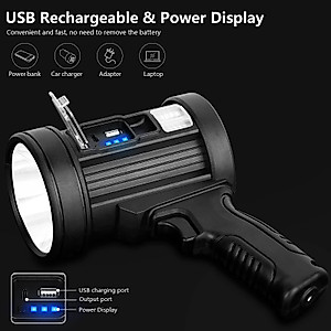 MIXILIN Rechargeable Spotlight, 1000,000 Lumens Handheld Hunting Flashlight Led Spot Light with Cob Light and Solar Panels, Lightweight and Super Bright Spotlight for Hunting Boating Camping