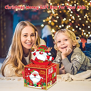 Meiidoshine Christmas Money Box for Gift Pull, Surprise Money Holder for Kids Adults, DIY Fun Holiday Cash Box for Women Men Girls Boys Mom Dad Friends, Include 100Pcs Transparent Bags