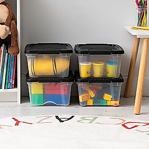 IRIS USA 12 Quart Stackable Plastic Storage Bins with Lids and Latching Buckles, 4 Pack - Clear/Black, Containers with Lids and Latches, Durable Nestable Closet, Garage, Totes, Tubs Boxes Organizing