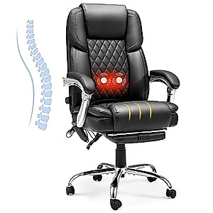 HOMREST Executive Office Chair, Ergonomic Office Chair with Adjustable Lumbar Back Support,Big and Tall Office Chair with Massage and Heat,Home Office Desk Chair,Black