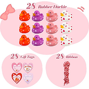 Kiddokids 28 Packs Valentines Day Gift Cards with Cute Mini Rubber Duck 2.4x2.4 Bath Toys for School Classroom Valentine’s Exchange Greeting Cards