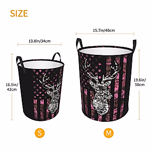 Laundry Hamper Compatible With American Flag Camo Funny Deer Hunting Pink Camouflage Freestanding Collapsible Large Laundry Basket, Boys Girls Clothes Toys Laundry Hamper Basket