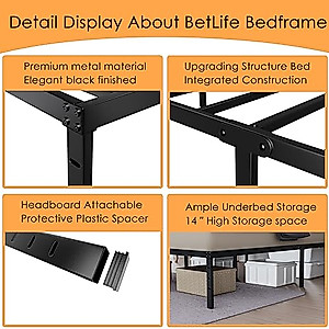 BetLife California King Size Bed Frame with Stronger Steel Slat Support/ 16 Inch High Non- Slip Platform/Noise Free Mattress Foundation/No Box Spring Needed/Black