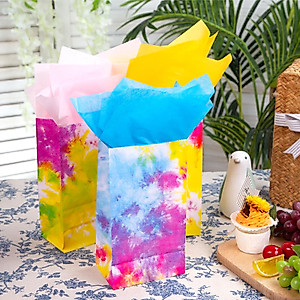 JOHOUSE 54PCS treat bags,paper lunch bags,party favor bags for kids birthday,tie dye party favors paper gift bags for Birthdays,Baby Shower,weddings,Party Favor,Holiday Presents