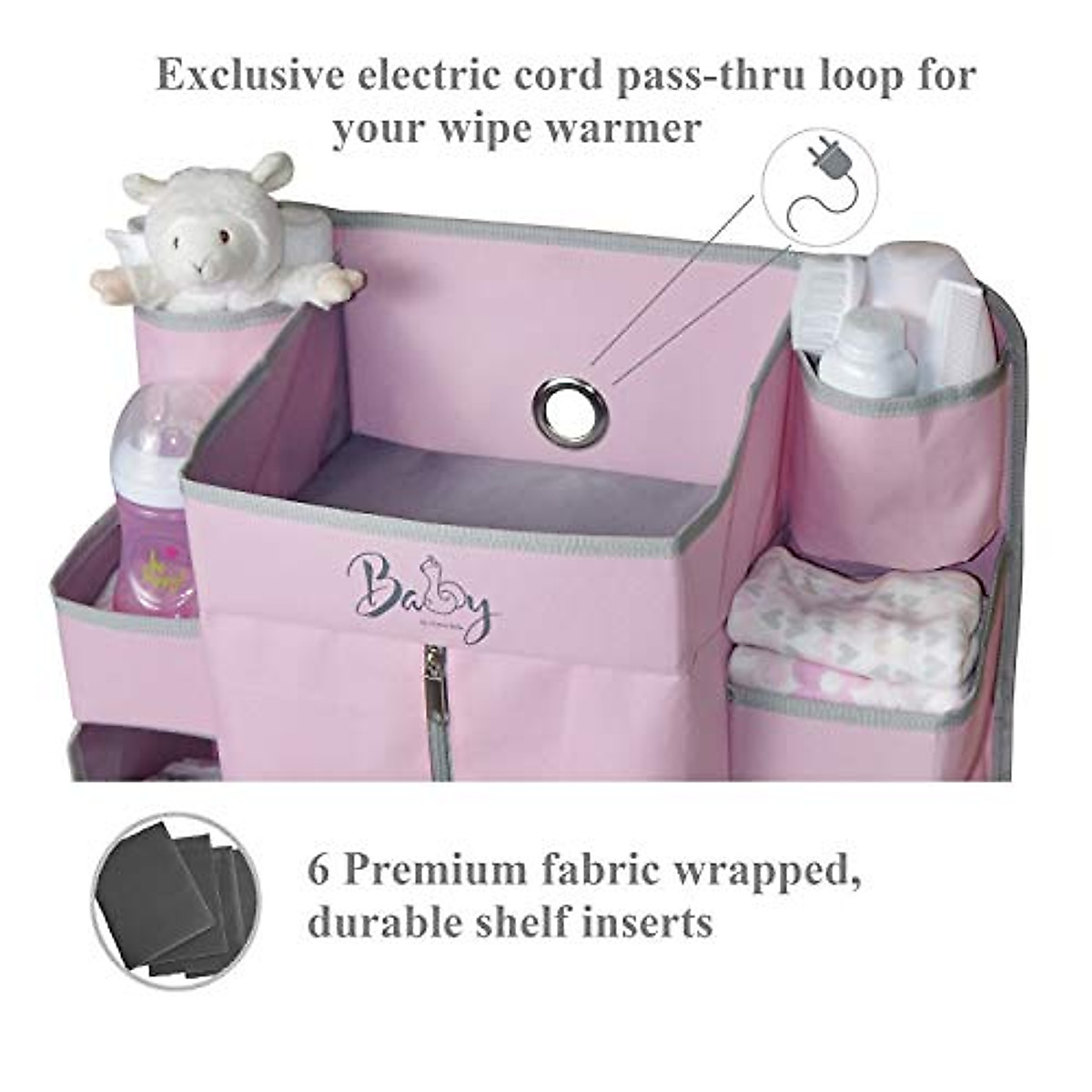 Llama Bella Premium Nursery Organizer and Baby Diaper Caddy | Hanging Diaper Organizer for Baby Essentials | Diaper Organizer for Crib, Changing Table or Playard | Baby Crib Storage Organizer (Pink)