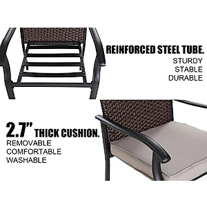 HERA'S HOUSE Rattan Patio Dining Chairs Set of 4, Outdoor Wicker Dining Chairs with Padded Removable Sponge Cushion, Brown Conversation Chairs for Poolside Lawn Garden Backyard