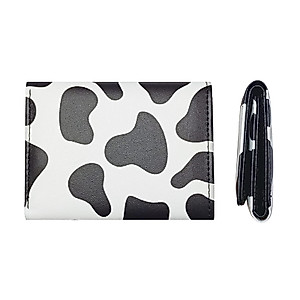 MOZXIRZ Women Girls Wallet Cute Cow Print Tri-Fold Wallet PU Leather Purse Slim Small Short Wallet Cartoon Trifold Cash Card Holder Bag (Black Cow)