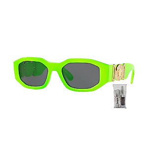 Versace VE4361 531987 53MM Green Fluo/Dark Grey Rectangular Sunglasses For Men For women + BUNDLE with Designer iWear Eyewear Kit