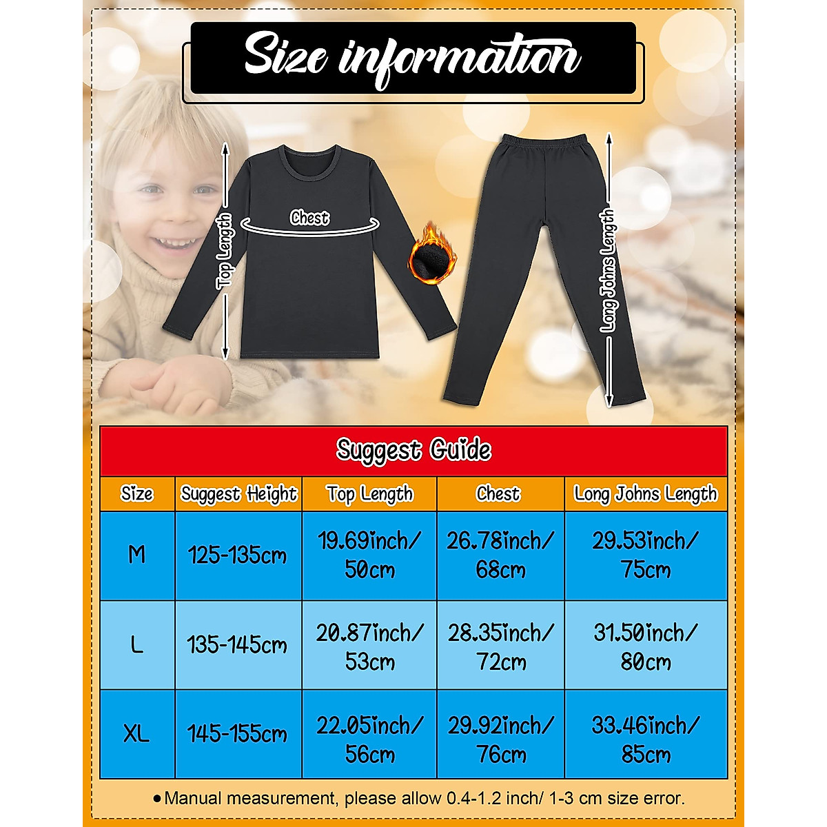 Taiyin 6 Sets Boys Thermal Underwear Warm Soft Thermal Top and Long Underwear Winter for Kids Boy(L)
