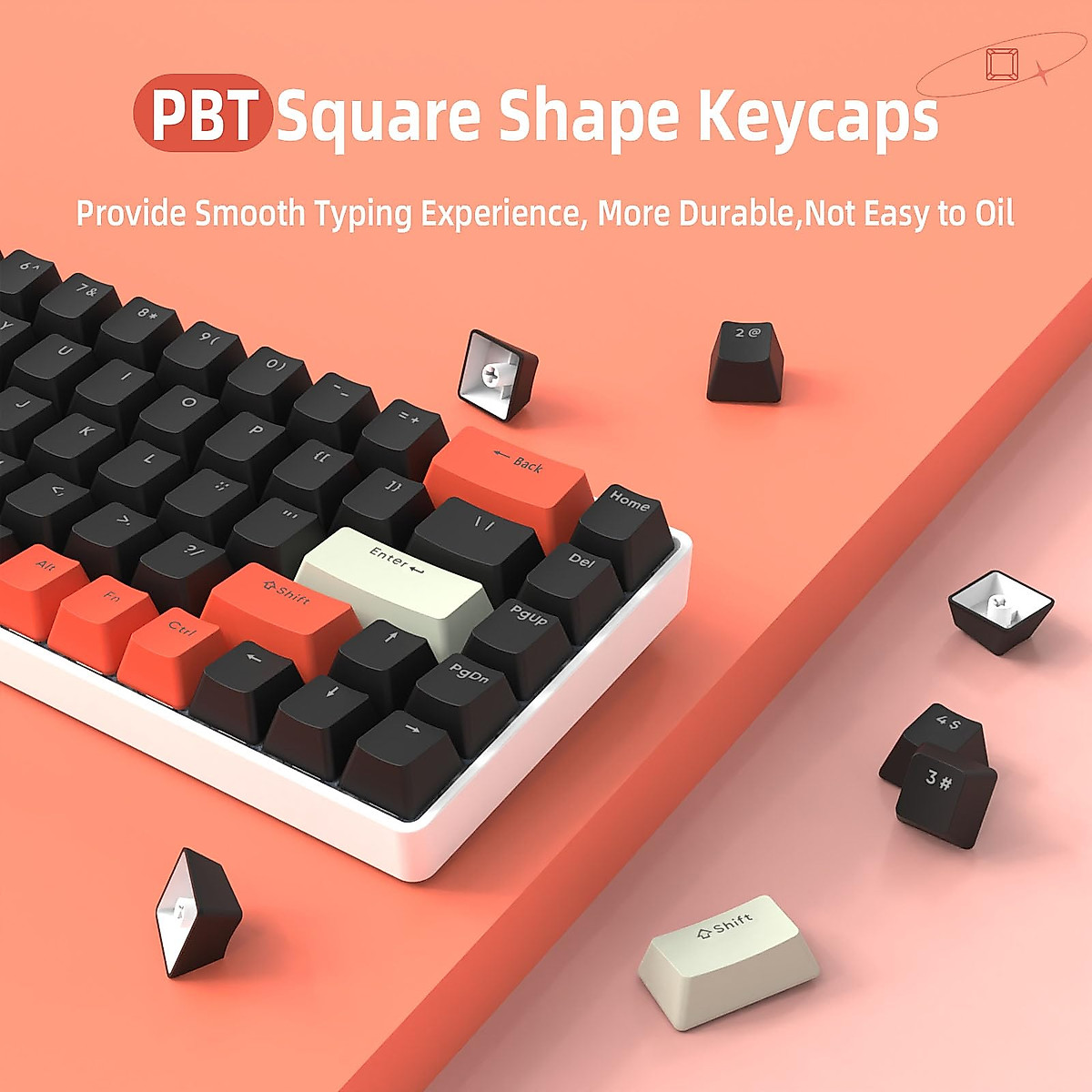 108 Key Custom PBT Keycap Set Double Shot OEM Profile for 61/68/87/98/100/104Key TKL 60% and Full Size Cherry Gateron Kailh Outemu Cross Type Switch US Layout Mechanical Keyboard (Orange Black White)
