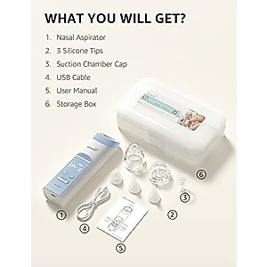 GROWNSY Nasal Aspirator for Baby, Electric Nose Aspirator for Toddler, Baby Nose Sucker, Automatic Nose Cleaner with 3 Silicone Tips, Adjustable Suctions, Music and Light Soothing Function (Blue)