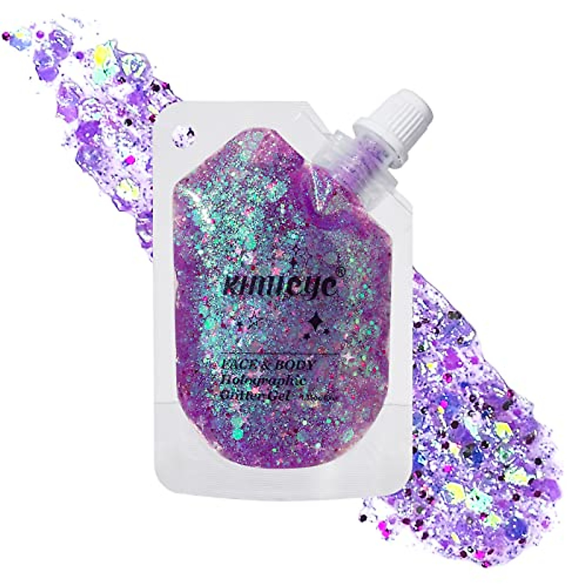 Holographic Face Glitter Gel Body Shimmer Makeup for for Hair, Face, Clavicle, Arm, Nail, Eyeshadow, Long Lasting Waterproof Mermaid Sequins Party Glitter for Rave Festival, 1.35oz (Illusion Purple#3)