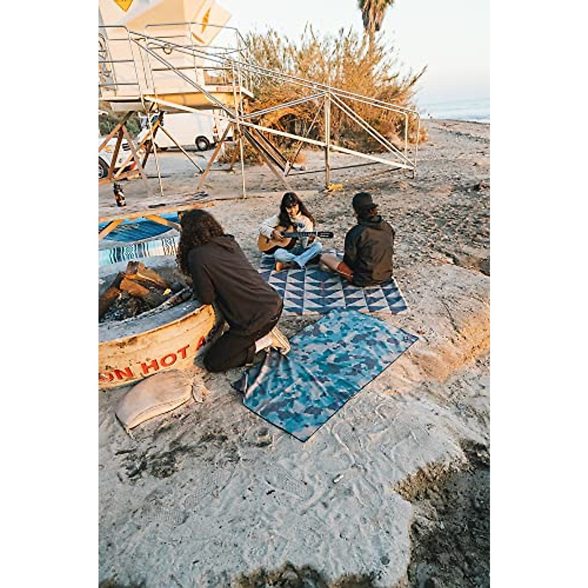 Nomadix Festival Blanket - Perfect for Picnics, Camping, & Lawn Seating - Plush Top & Water Resistant Base - Made with Post Consumer Recycled Materials - Palms Night - 60x70