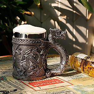 alikiki Medieval GOT Dragon Mug - Dragons Coffee Mug Gifts for Men - 14OZ Stainless Drinking Cup Beer Steins Dragon Themed Party Decoration