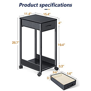 KKL Printer Stand with Storage, Computer Tower Stand with Drawer, Mobile PC Tower Stand Under Desk, CPU Stand Wood Desktop Stand for Home Office, Black & Dark Grey