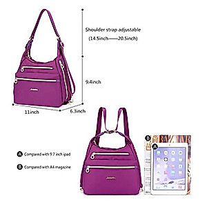 Alovhad Multi-Pocket Crossbody Bag for Women Convertible Nylon Shoulder Bag Travel Backpack Purse