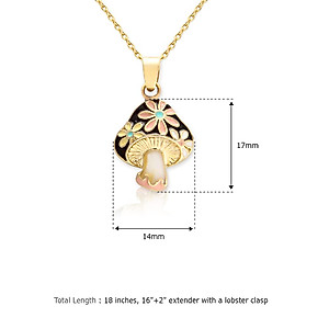 LAONATO Mushroom Shape Pendant Necklace 14K gold plated brass Gifts for Women (Black)