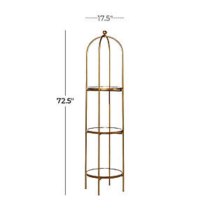 Deco 79 Metal 3 Shelf Shelving Unit with Mirror Shelves, 18" x 18" x 73", Gold