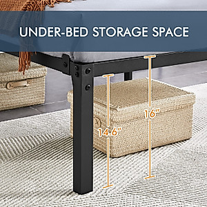 Yaheetech Queen Bed Frame with Storage Space, No Box Spring Needed, 16 Inches Powerful Storage Space, Sturdy Steel Slat Support, Black