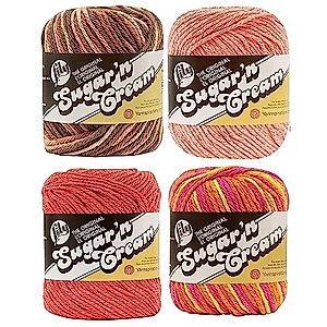Bulk Buy Lily Sugar n' Cream 100% Cotton Yarn 4-Pack Medium #4 Worsted Weight (Desert Rising, Playtime, Tangerine, Tea Rose)