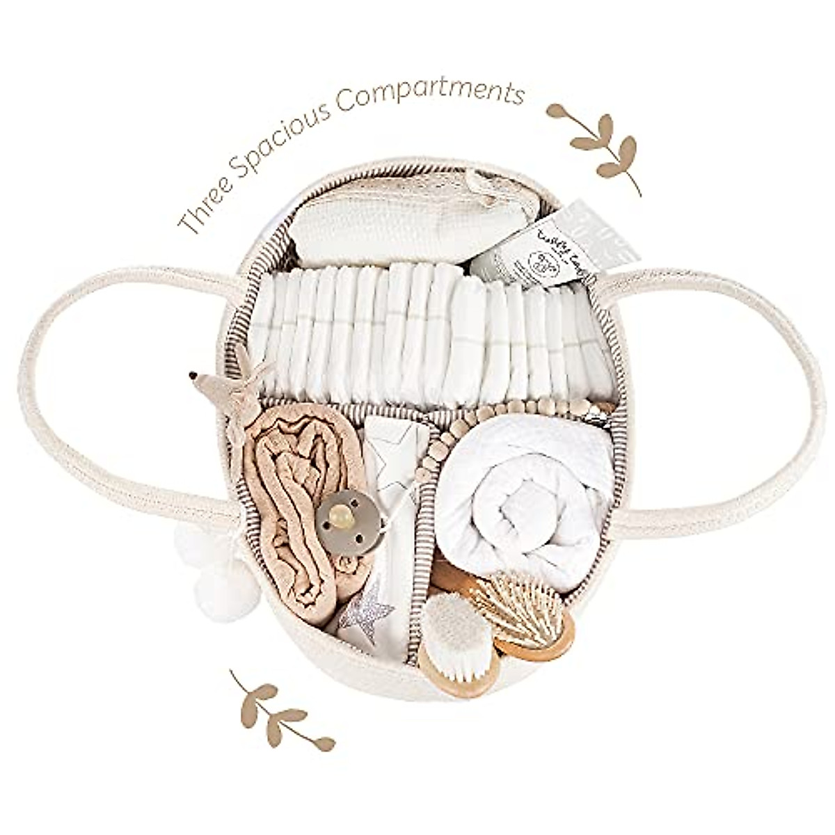 fephas Baby Diaper Caddy Organizer- Beige Rope Nursery Storage Bin- Portable Diaper Storage Basket for Changing Table and Car- Perfect Baby Shower & Registry Gift