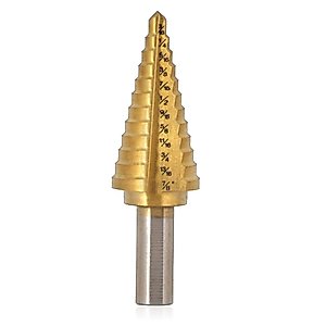 Saiper Titanium Step Drill Bit 3/16" to 7/8" (12 Step Sizes) HSS 4241 Triangle Handle Step Drill Bits Drill Holes for Plastic, Aluminum, PV Plate
