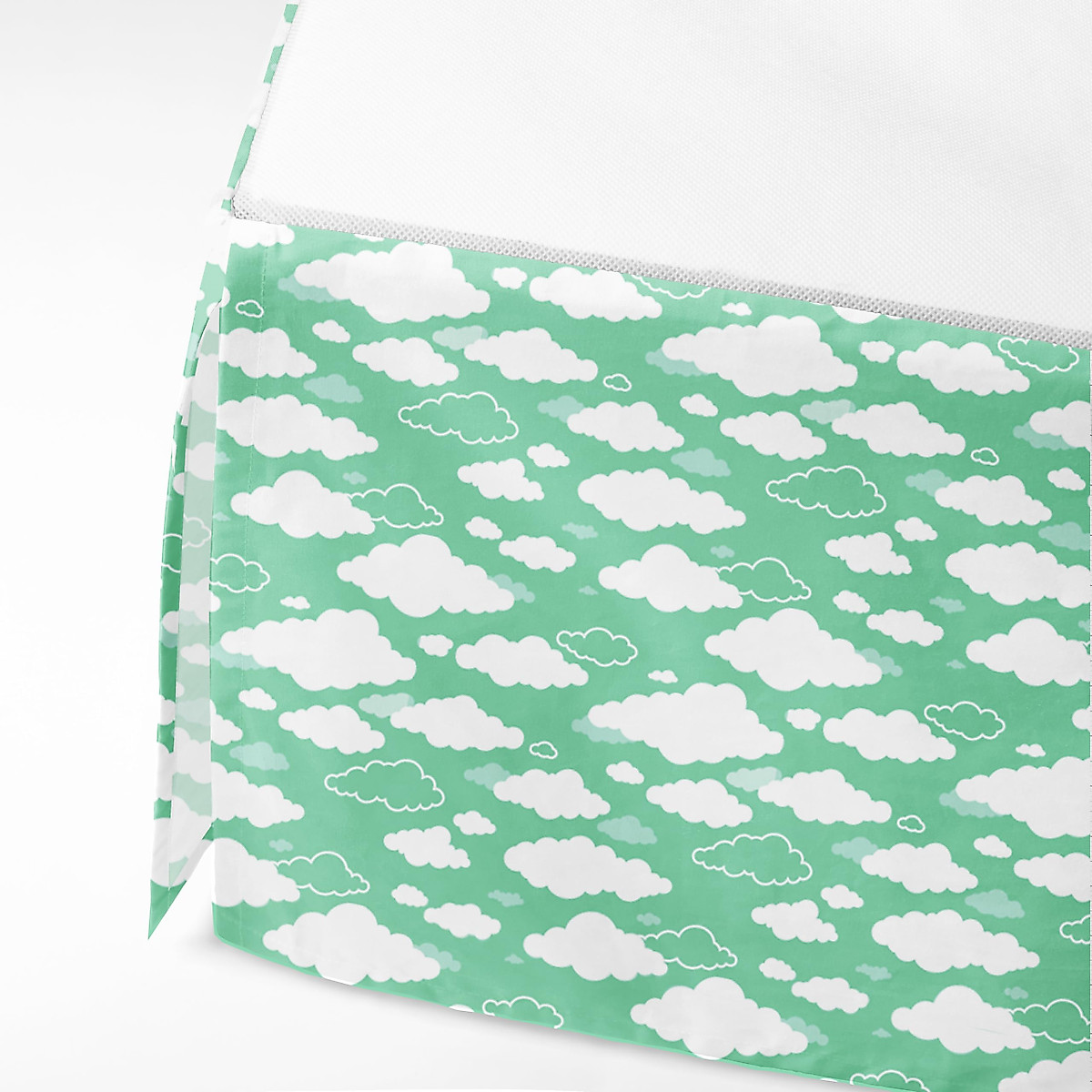 Bacati Clouds in The City Mint Clouds Crib/Toddler Bed Skirt Dust Ruffle, Mint/Grey