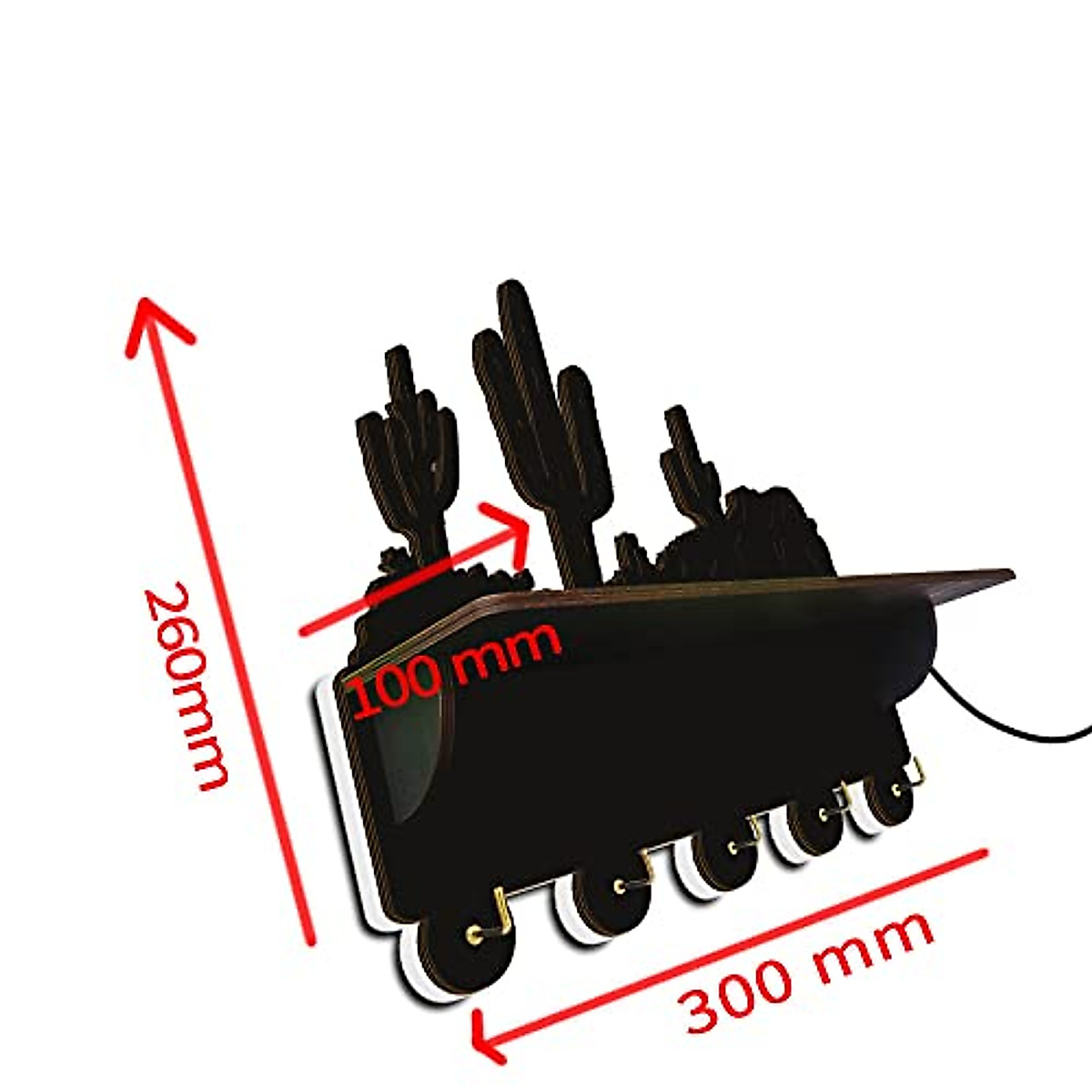 The Geeky Days Cliffs Cactus Key Holder for Wall, Desert Plant Wooden Wall Mounted Hat Coat Rack with Mail Medal Organizer Shelf, 5 Metal Hooks Hanger, for Closet Door Hanging Rustic Home Decor