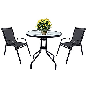 Vipush Patio Bistro Set, 3 Piece Outdoor Patio Furniture Set, Patio Table and Chairs Indoor Conversation Set for Backyard Porch Poolside Lawn, Black