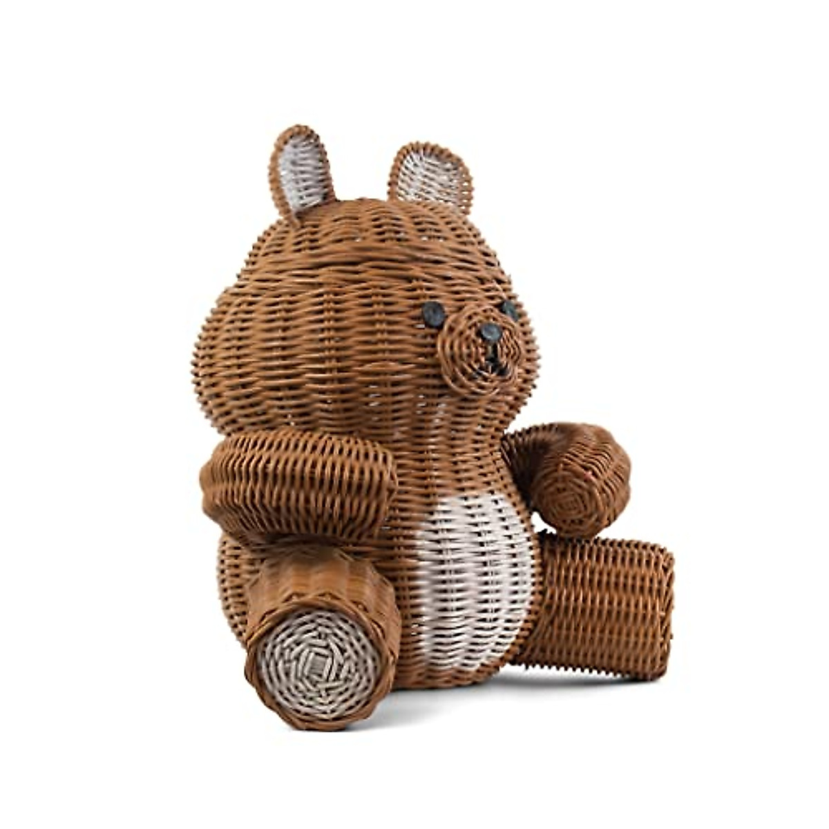 G6 COLLECTION Bear Rattan Storage Basket With Lid Decorative Bin Home Decor Hand Woven Shelf Organizer Cute Handmade Handcrafted Nursery Gift Decoration Animal Wicker Bear (Brown Bear)