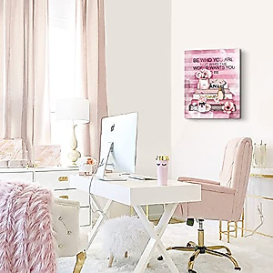 SOULDOOR Fashion Women Art Print Pink Flowers Painting Canvas Vogue Perfume Poster With Framed Ready to Hang for Girls Gift Bedroom Dressing room 11X14INCH