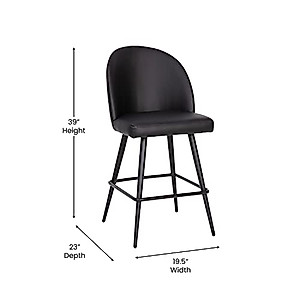 Flash Furniture Lyla Commercial Grade Modern Armless Counter Stools-Black LeatherSoft Upholstery-26" Barstool-Contoured Backrest-Steel Frame & Footrest-Set of 2