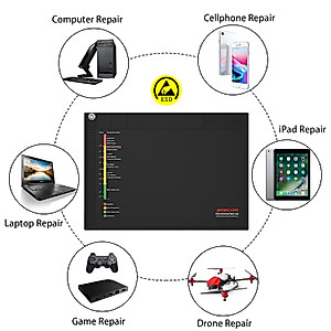 18x12 Inch ESD Silicone Soldering Mat,Anti Static Repair Work Mat Tool Kits for PC Building Includes Grounding Plug Outlet Adpater,Antistatic Gloves,Wrist Strap Bracelet Wristband,Wire Cord,Aidacom