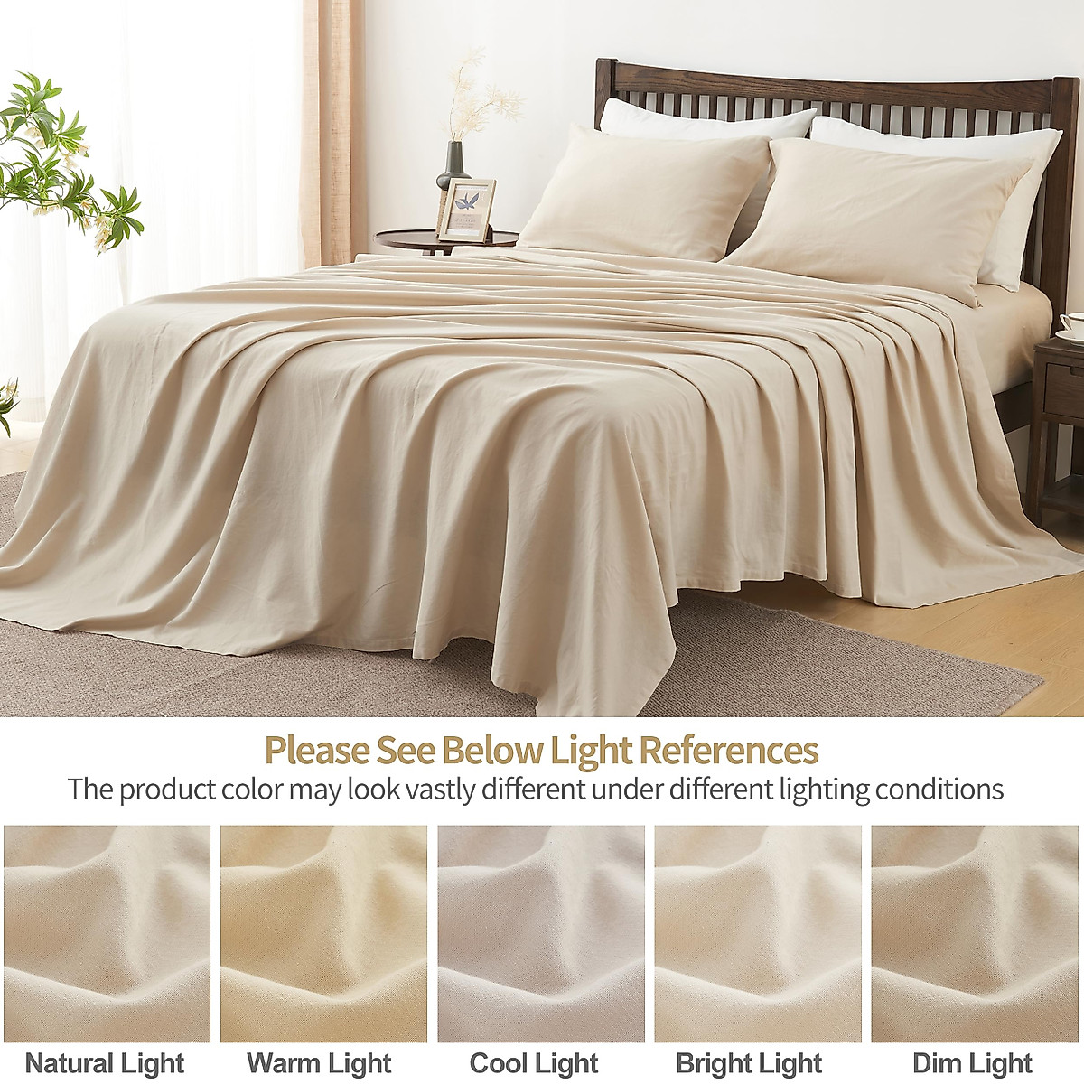 Simple&Opulence Belgian Linen Sheet Set Solid Color - 3 Pieces (1 Flat Sheet, 1 Fitted Sheet & 1 Pillowcase) Natural Flax Cotton Blend Soft Breathable Farmhouse Bedding - Twin Size, Linen/Beige