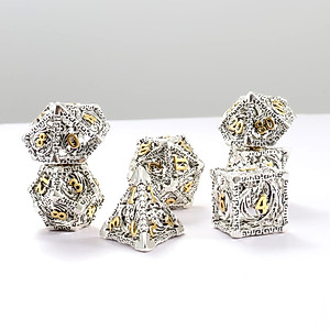 DDFE New Hollow Metal DND Dice 7Pcs Set for Dungeons and Dragons RPG MTG Table Games D&D Pathfinder Shadowrun and Math Teaching,d and d Game Dice with Gift Box,Great DND Gifts