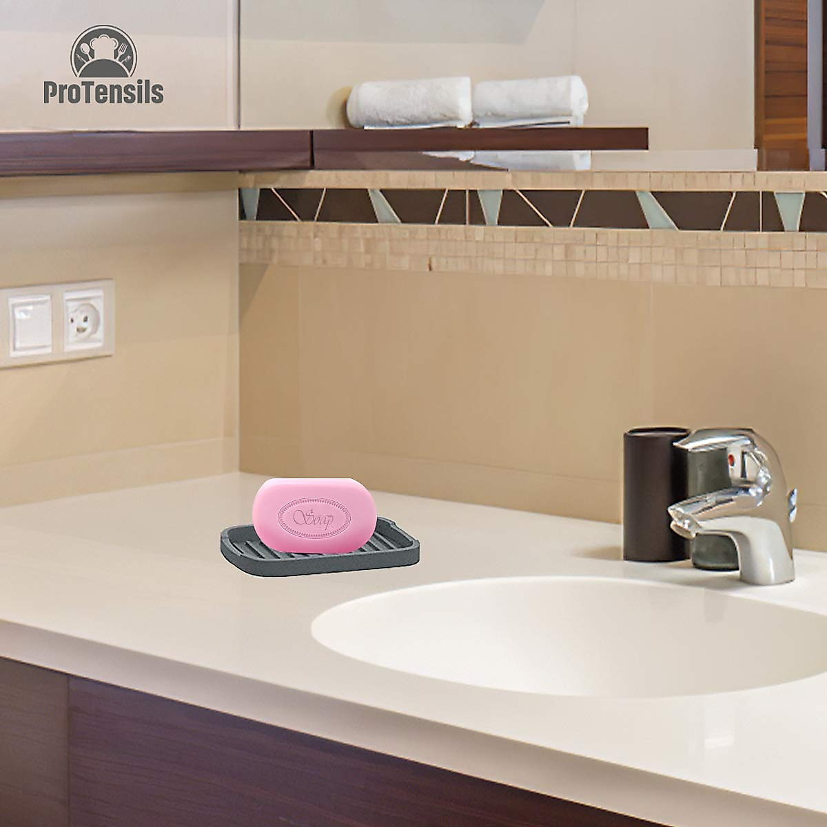 ProTensils Silicone Soap Holder, Utensil Rest, Sponge Holders, Kitchen Organizer, Spoon Storage, Non-Slip – Hygienic Kitchen Accessories – Light Grey