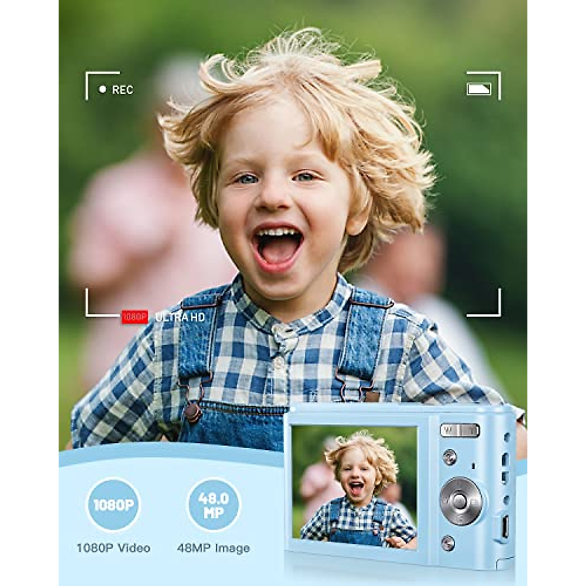 Digital Camera, Zostuic 48MP Autofocus Kids Camera with 32GB Card 1080P Video Camera with 16X Zoom, Compact Portable Small Cameras Christmas Birthday Gift for Children Kids Teens Girls Boys(Sky Blue)